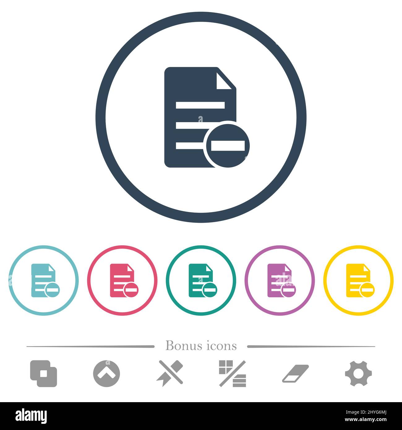 Remove document flat color icons in round outlines. 6 bonus icons ...