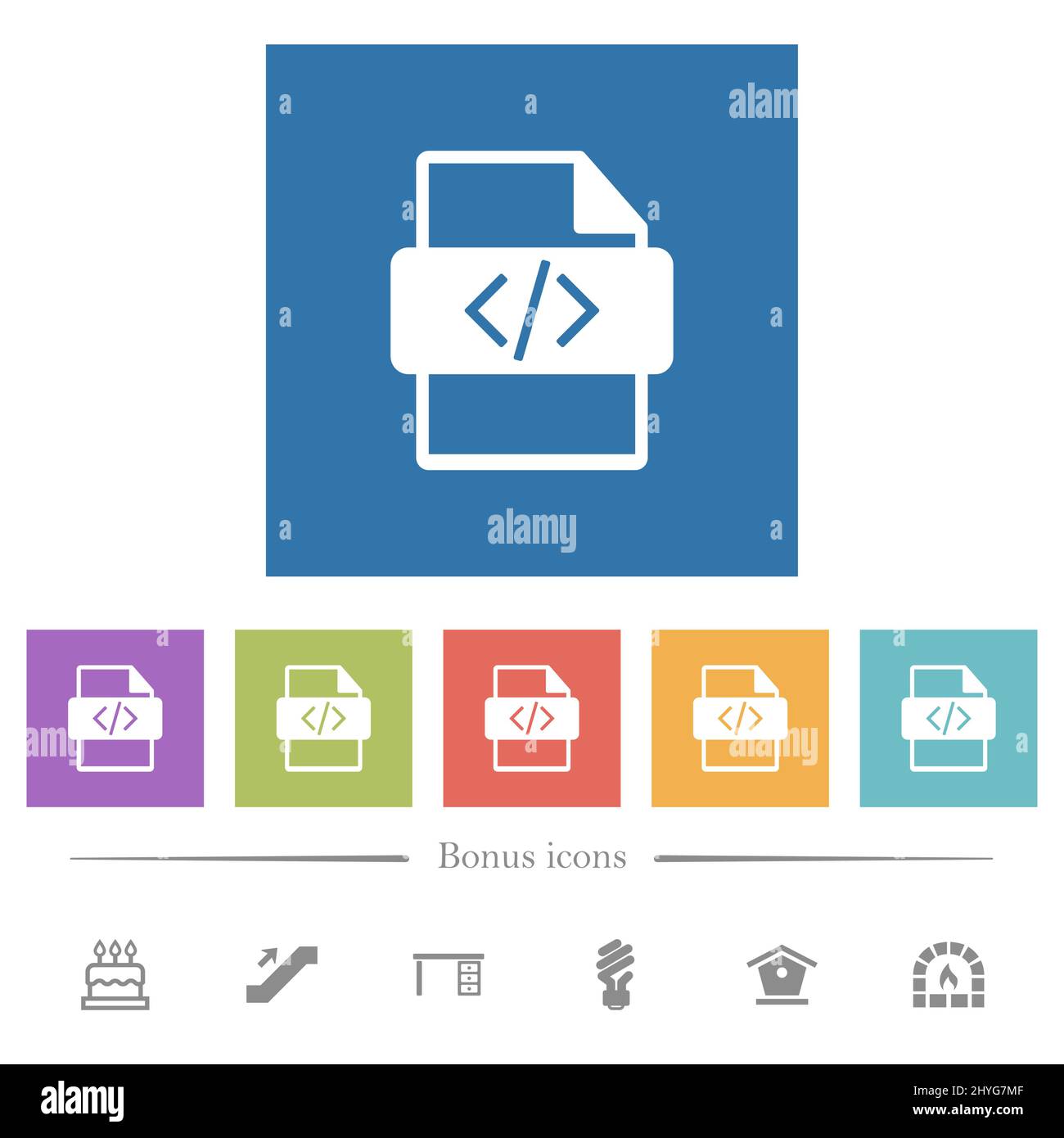 Script file type flat white icons in square backgrounds. 6 bonus icons included Stock Vector ...