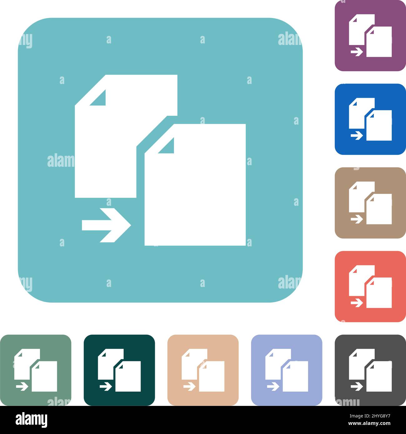 Copy document solid white flat icons on color rounded square ...