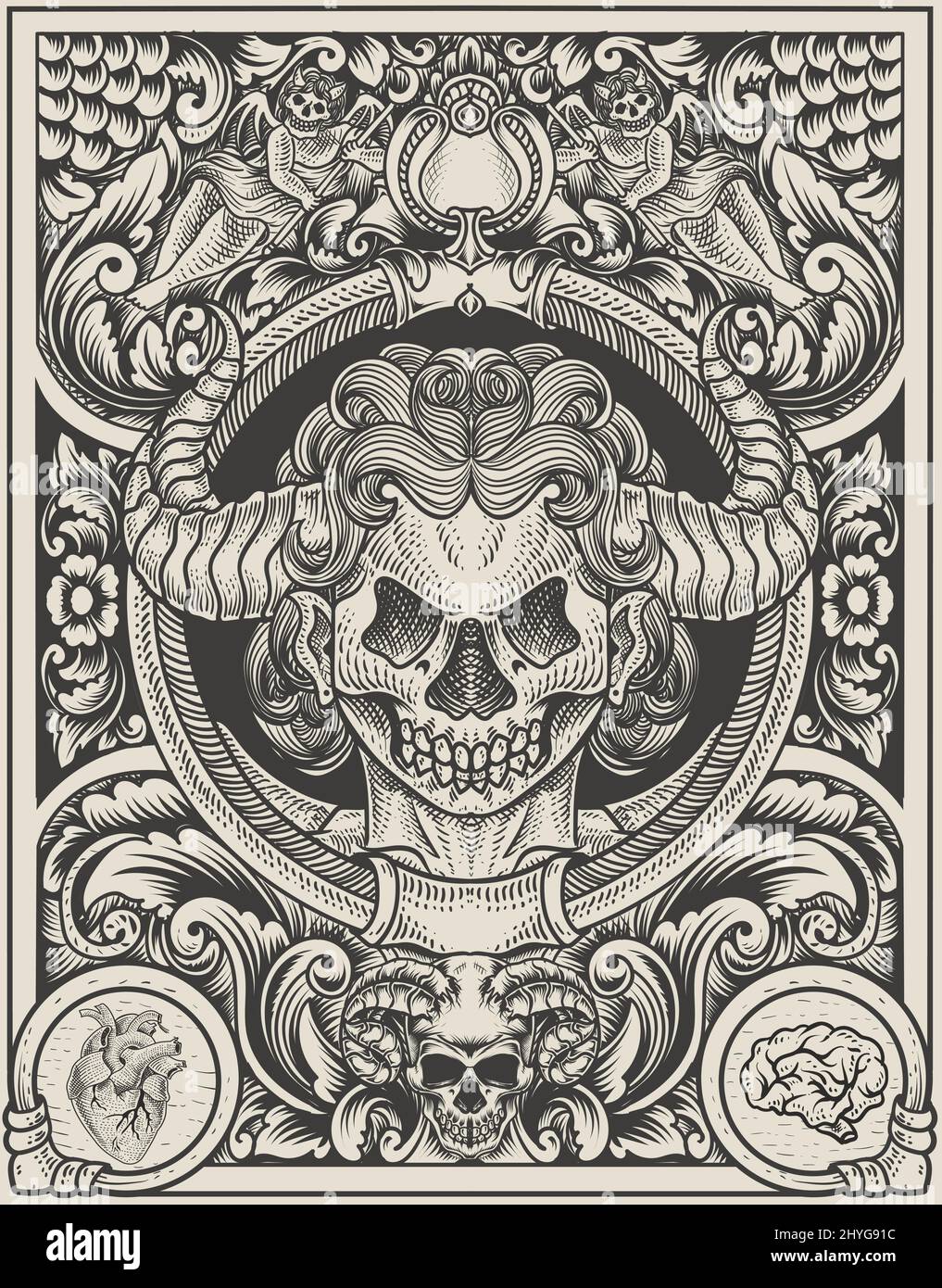 Border with demon head Stock Vector Images - Alamy