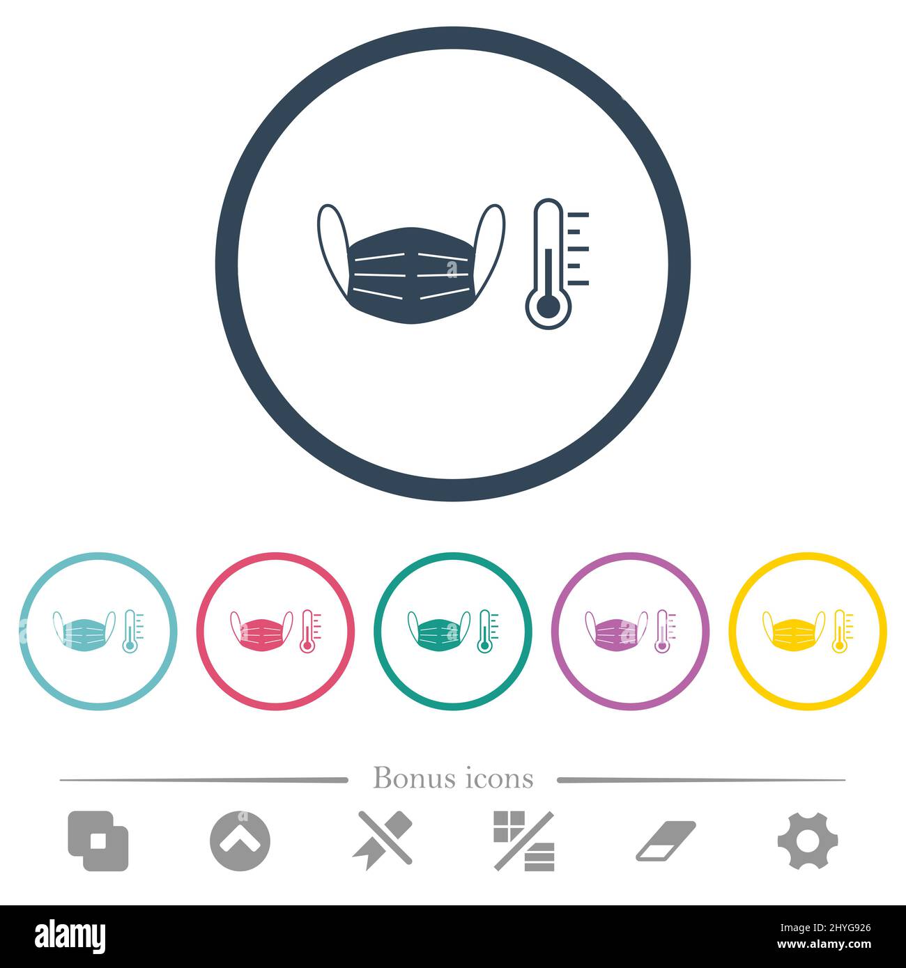 Covid-19 fever measurement flat color icons in round outlines. 6 bonus icons included Stock ...