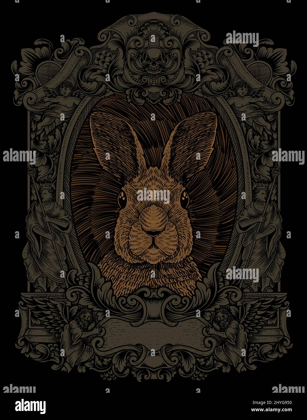 illustration vintage rabbit with engraving style Stock Vector Image ...