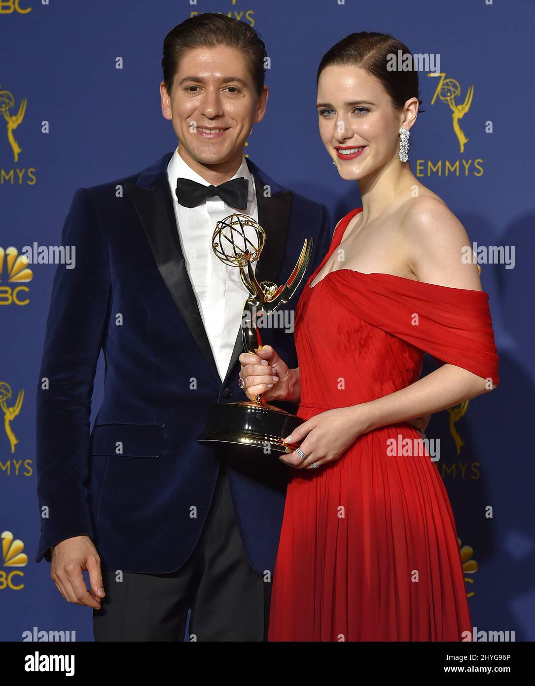 Michael Zegen and Rachel Brosnahan at the 70th Primetime Emmy Awards ...