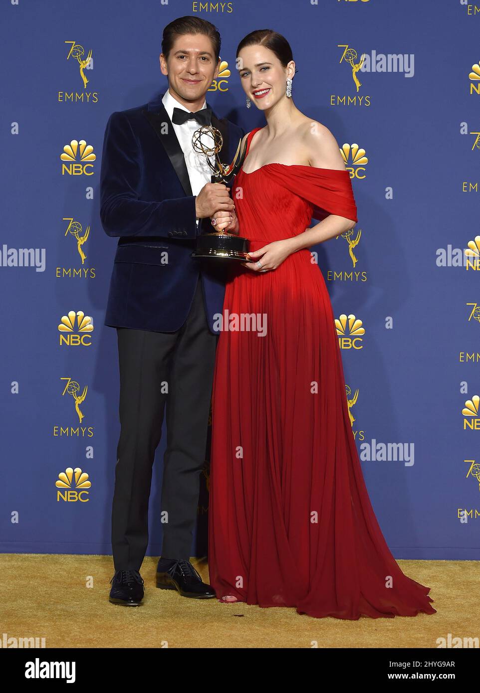 Michael Zegen and Rachel Brosnahan at the 70th Primetime Emmy Awards ...