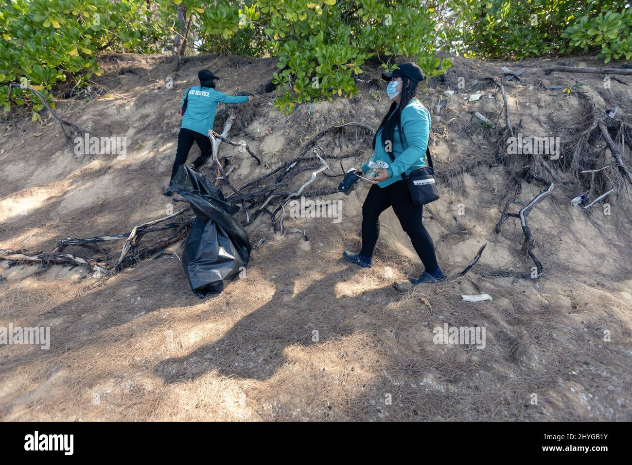 Phuket, Thailand. 22nd Jan, 2022. Conservation workers collect plastic ...