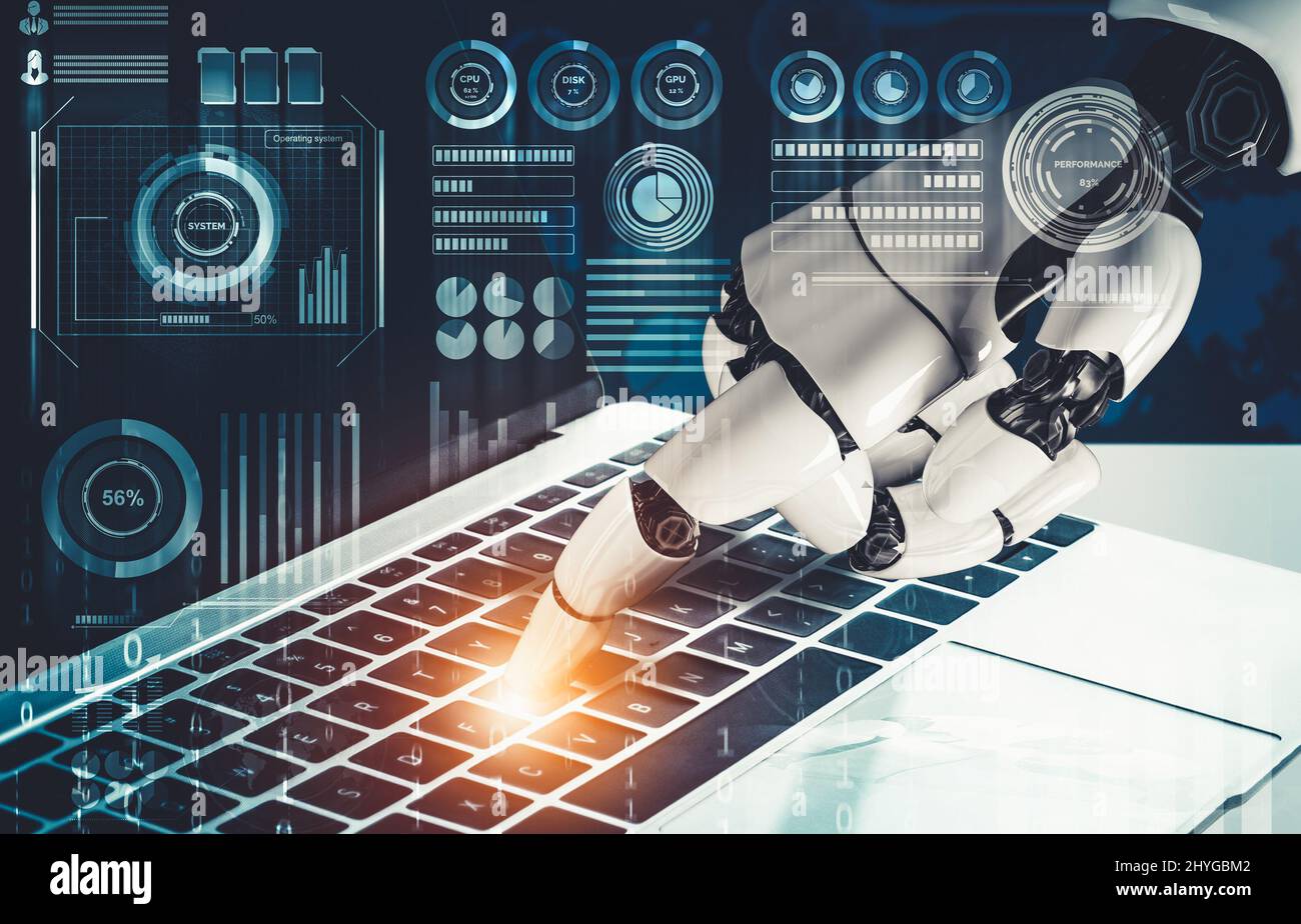 3D rendering futuristic droid robot technology development, artificial intelligence AI, and ...