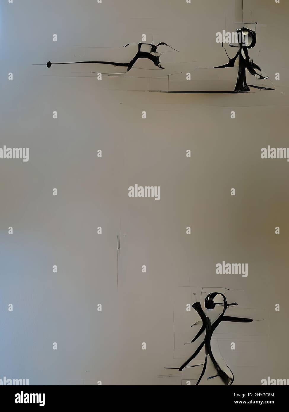 Abstract painting of stick figures on brown paper with sepia-toned ...