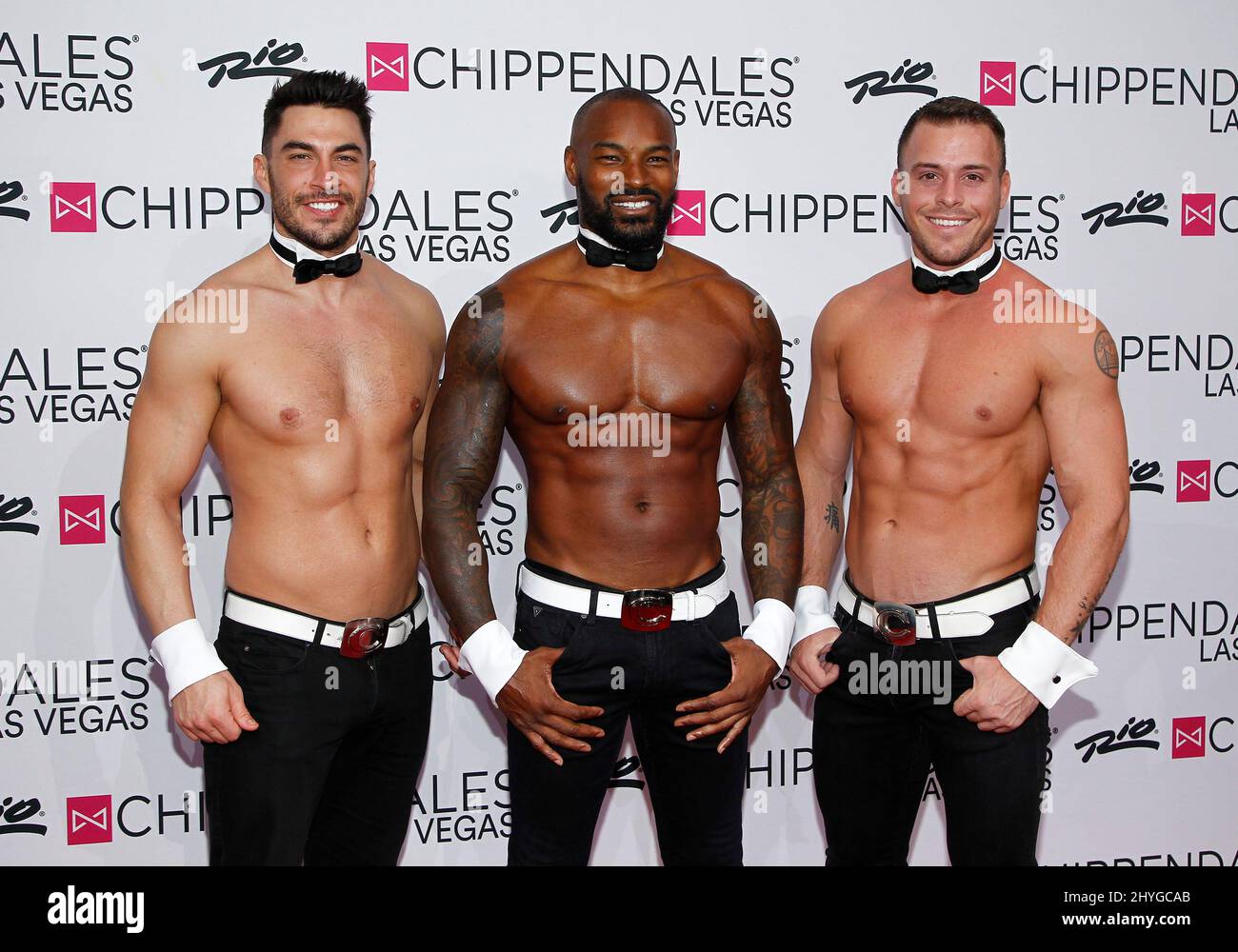 Jon Howes, Tyson Beckford and Ryan Worley at Chippendales at the Rio All-Suite Hotel & Casino on ...