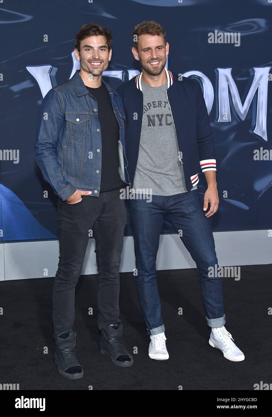 Nick Veil and Jared Haibon arriving for the "Venom" premiere held at ...