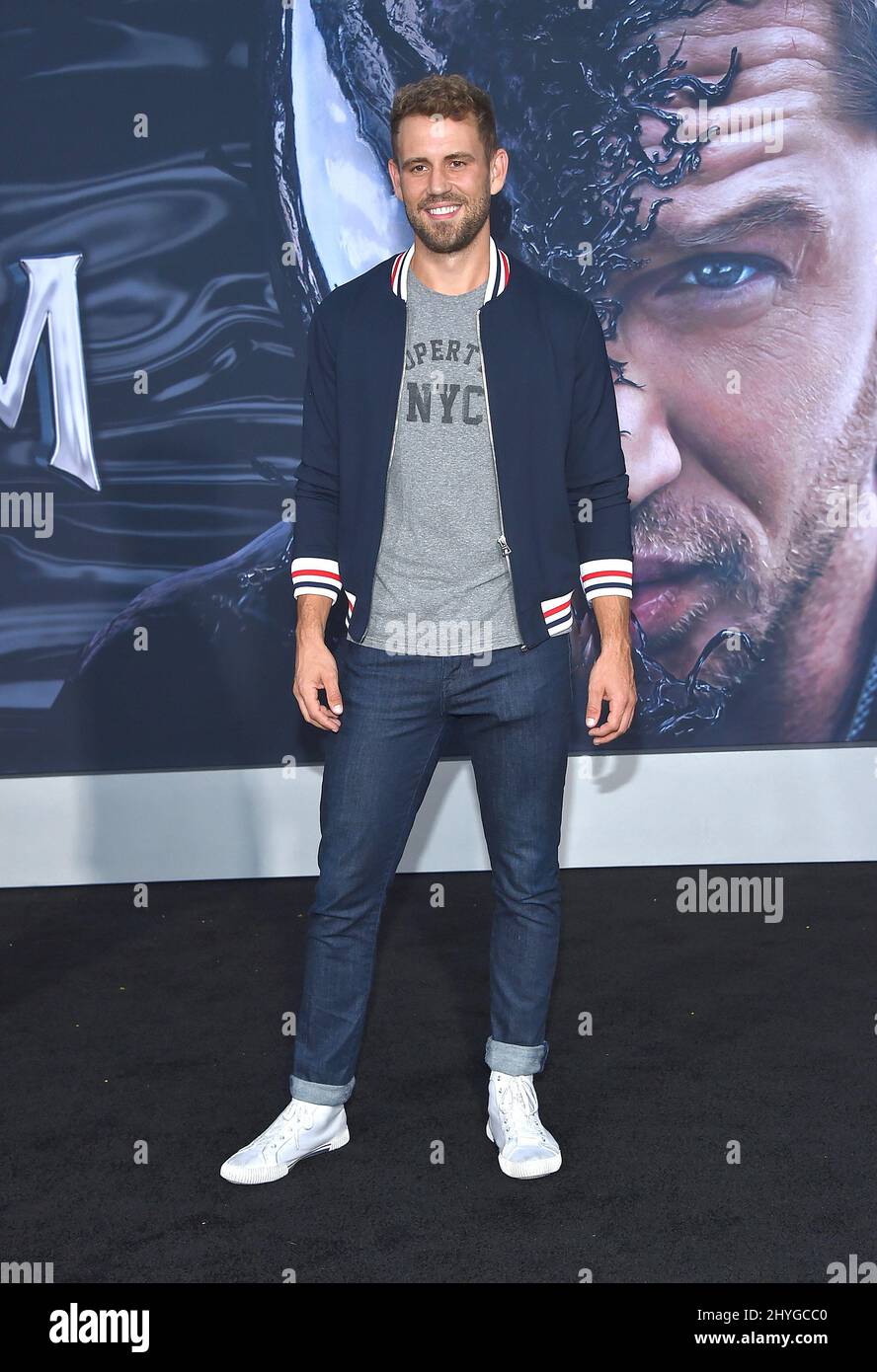 Nick Veil arriving for the "Venom" premiere held at Regency Village ...