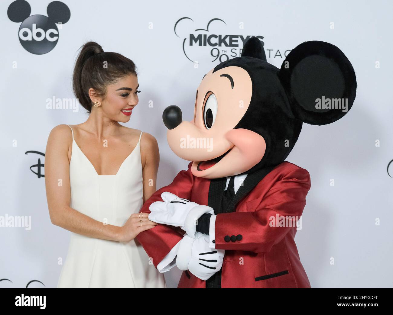 Sarah Hyland and Mickey Mouse arrive at Mickey's 90th Spectacular held ...