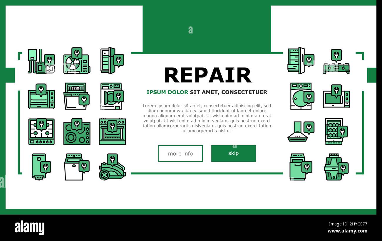 Appliances Repair Maintenance Landing Header Vector Stock Vector Image ...