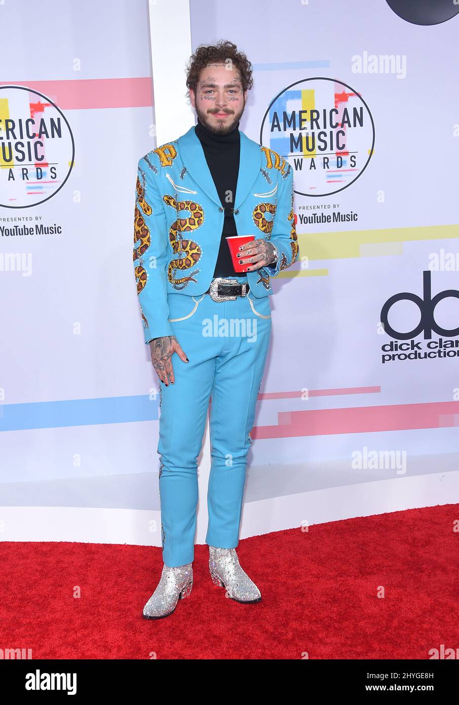 Post Malone at the 2018 American Music Awards held at the Microsoft ...