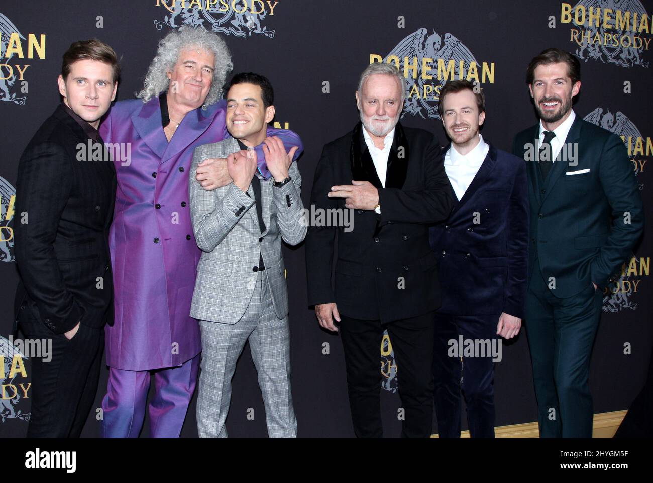 Allen Leech, Brian May, Rami Malek, Roger Taylor, Joe Mazzello & Gwilym ...