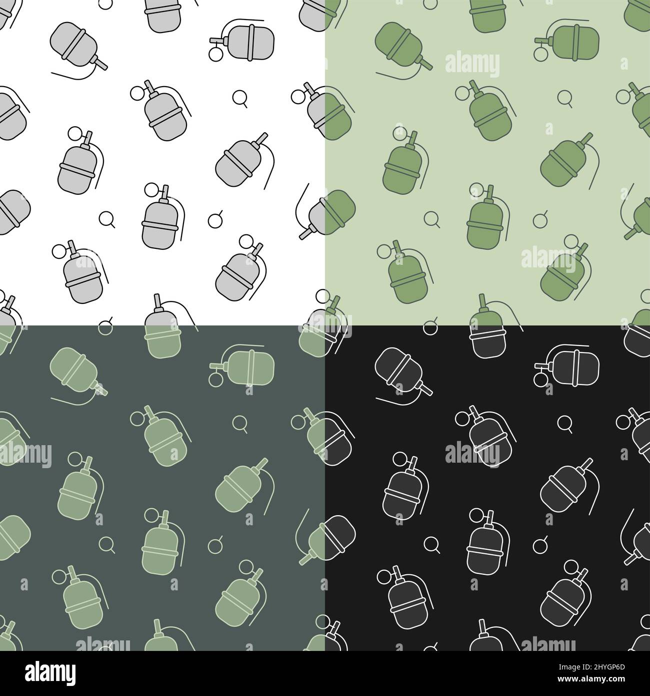 set of seamless patterns with Combat offensive defensive grenade with ...