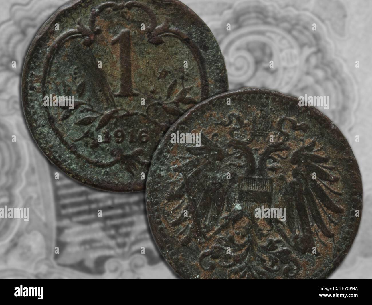 Top view of the Austro-Hungarian one krone coin from 1916 Stock Photo ...