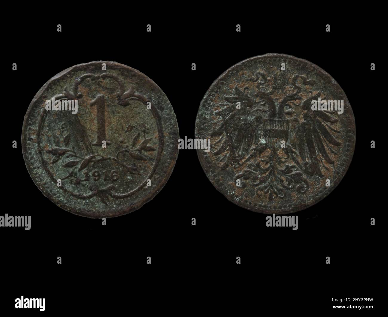 Top view of the Austro-Hungarian one krone coin from 1916 Stock Photo ...