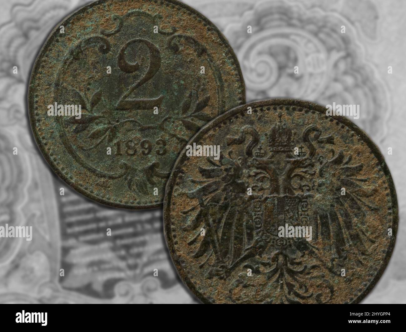 Top view of the Austro-Hungarian 2 krone coin Stock Photo - Alamy