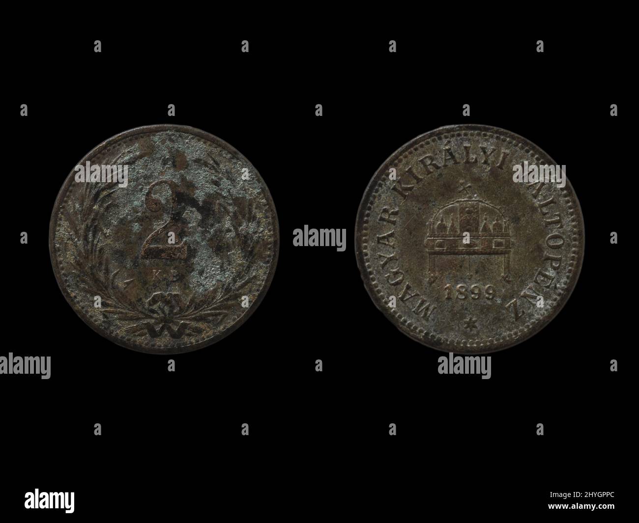 Top view of the Austro-Hungarian 2 filler coin from 1899 Stock Photo ...