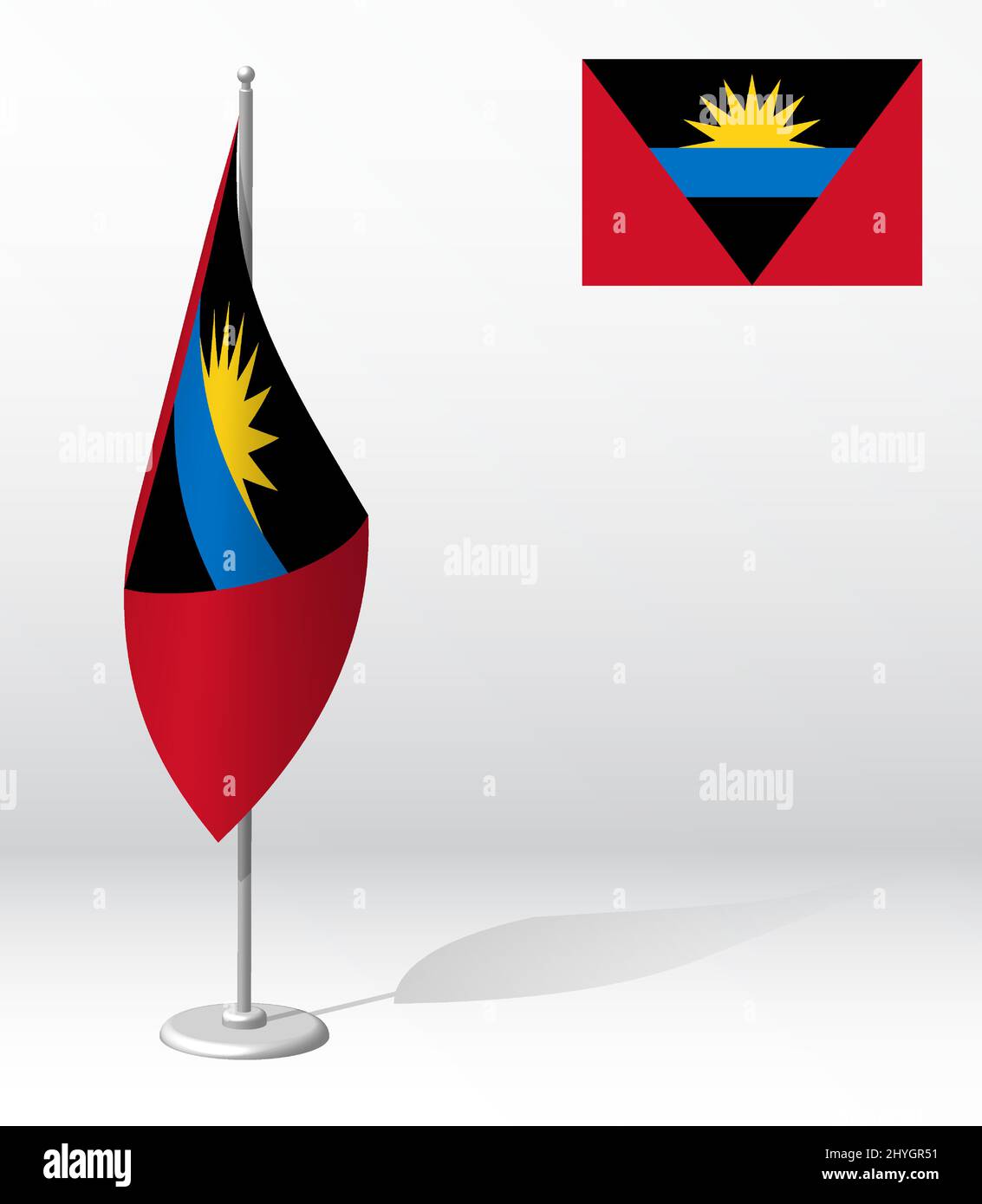 ANTIGUA AND BARBUDA flag on flagpole for registration of solemn event ...