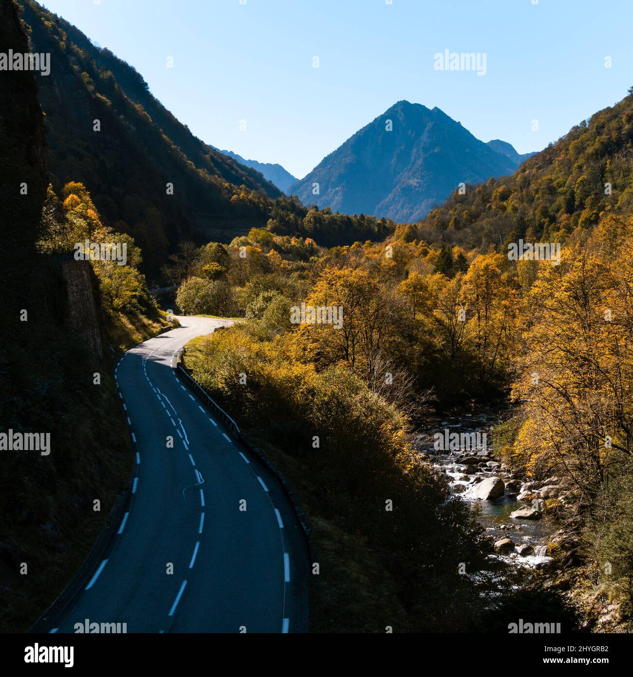 Scenic mountain road view in French Pyrenees in autumn Stock Photo - Alamy