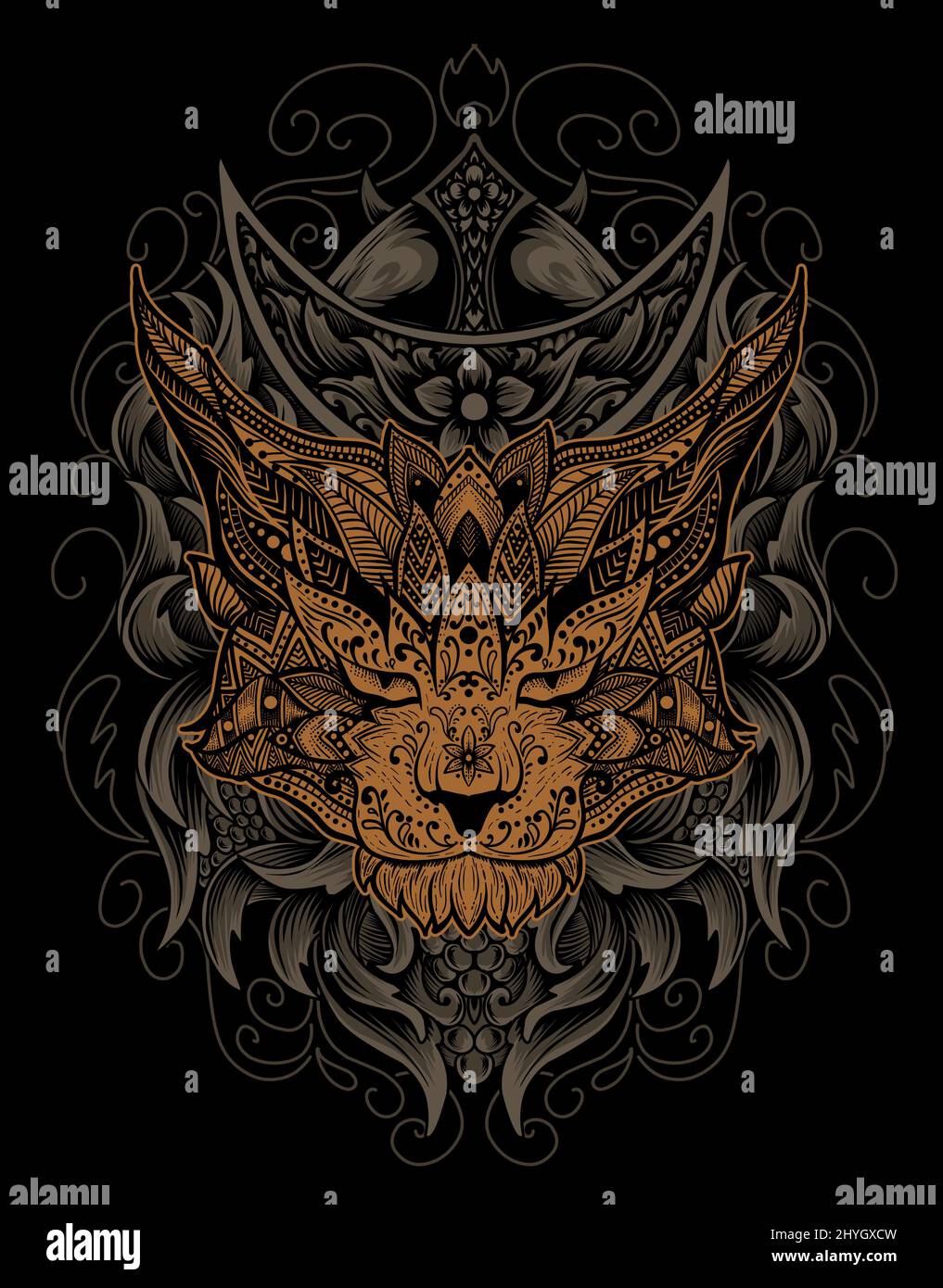 illustration cat mandala style with engraving ornament Stock Vector ...