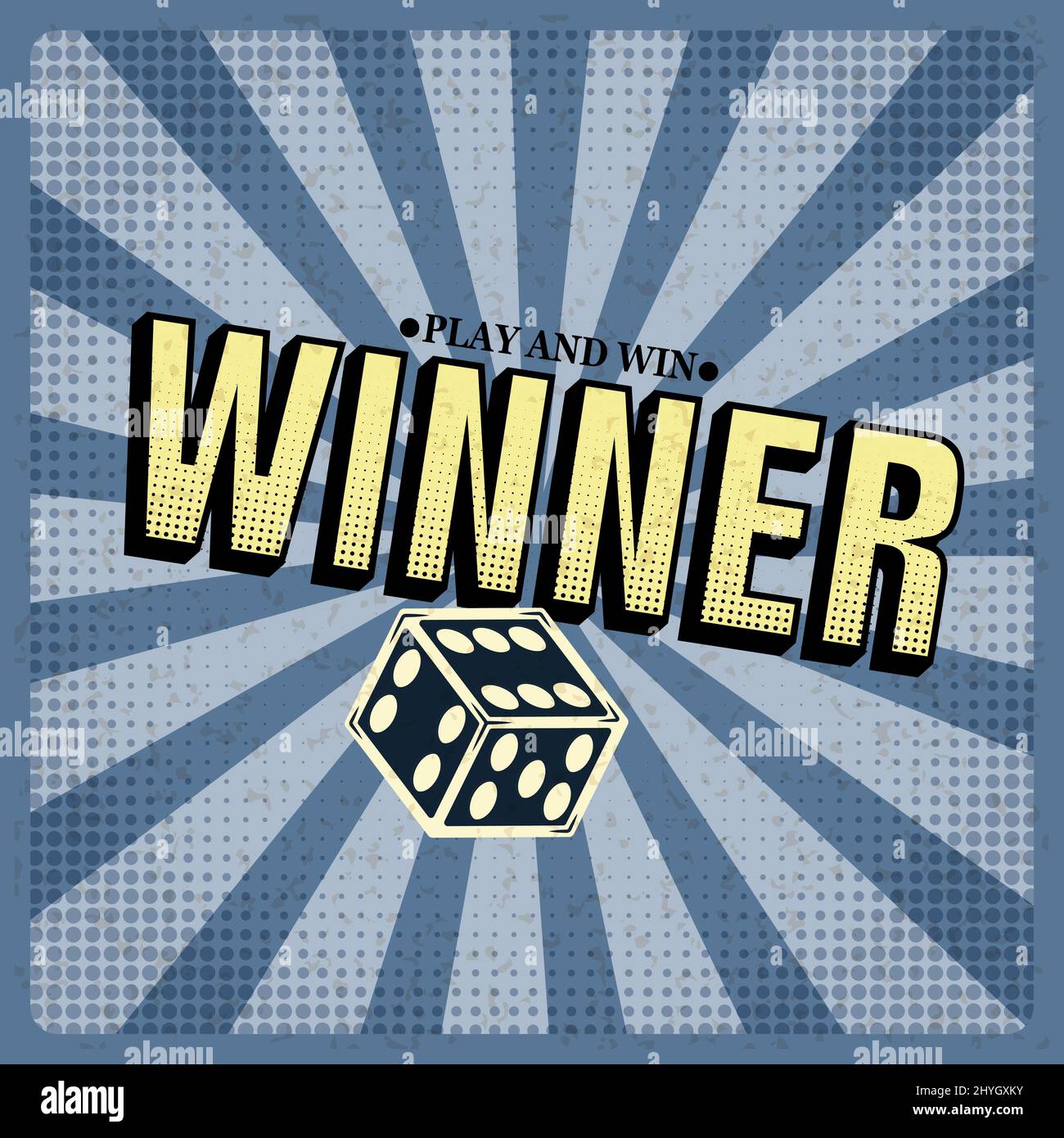 Winner retro poster, comic, dice. Vector illustration vintage Stock ...