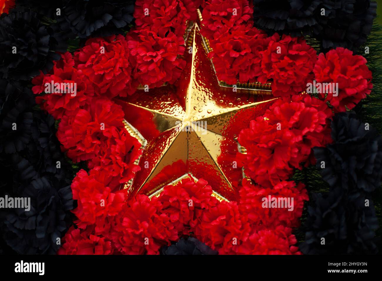 Gold star in colors. Symbol of Red Army. Details of military parade ...