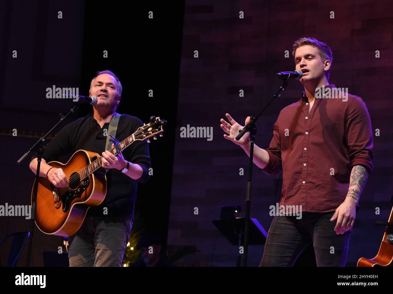 Marcus Hummon and Levi Hummon onstage at the Nashville House Concerts ...