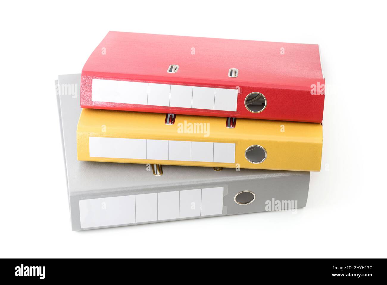 Yellow, red and gray office folder on white background Stock Photo - Alamy