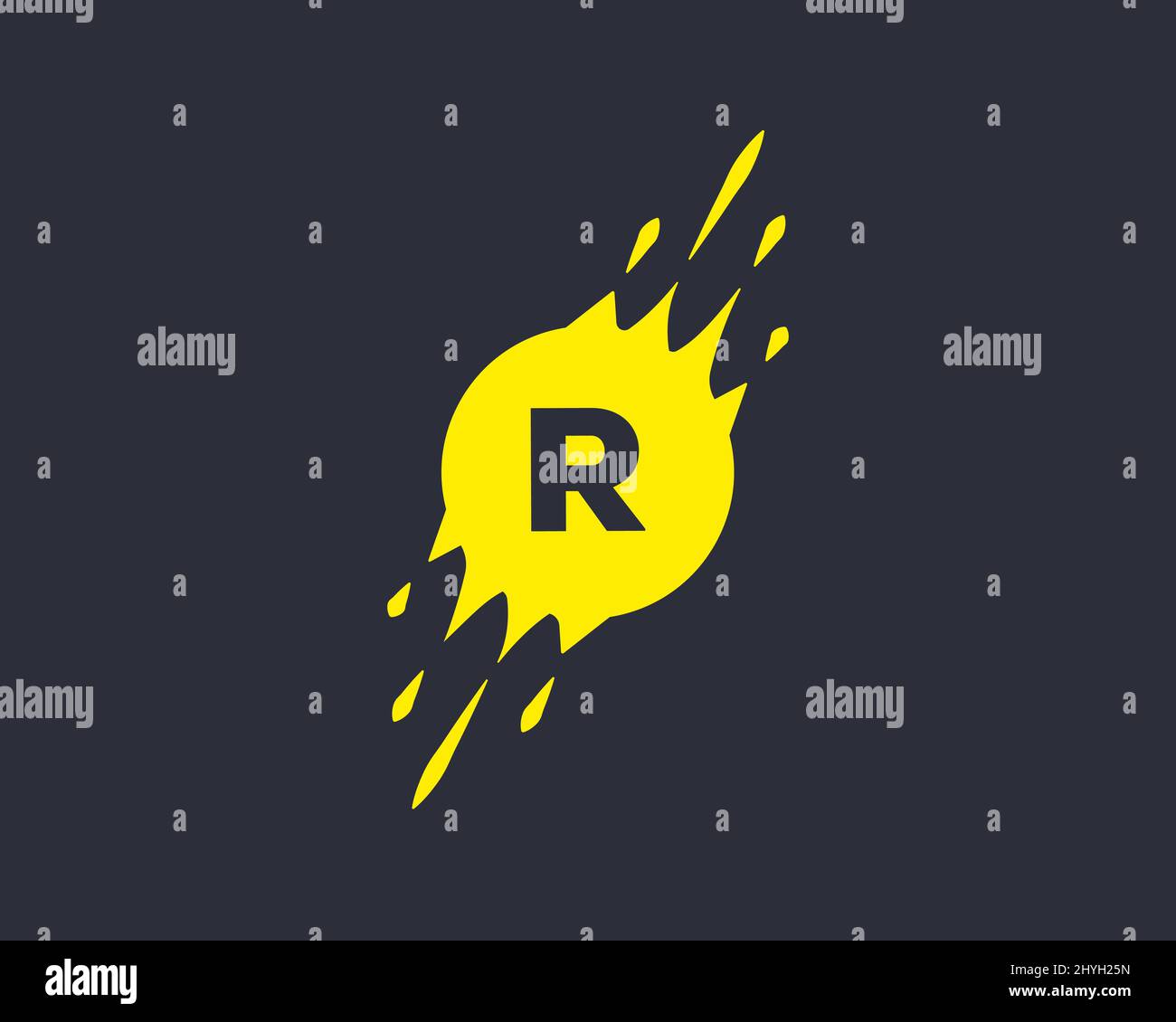Abstract R letter logo. R dot letter logo where pixel are flying with ...