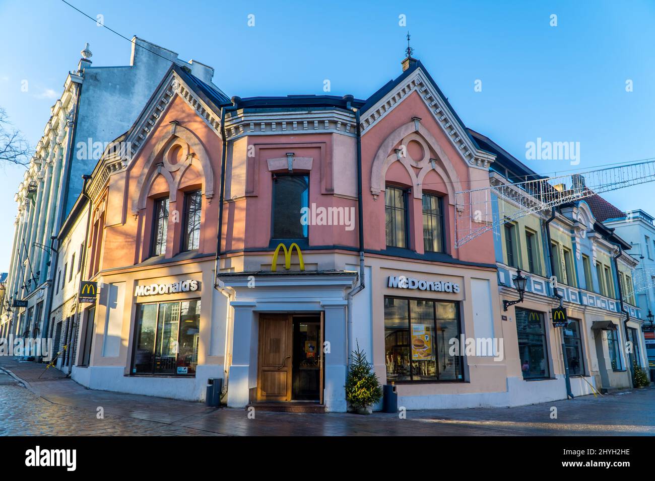 McDonald's building in an old medieval style in the old town of Tallinn ...