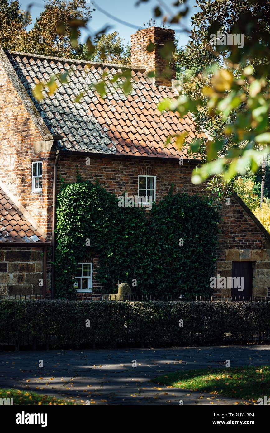 Brick building overgrown with ivy at a botanical garden in Melbourne ...
