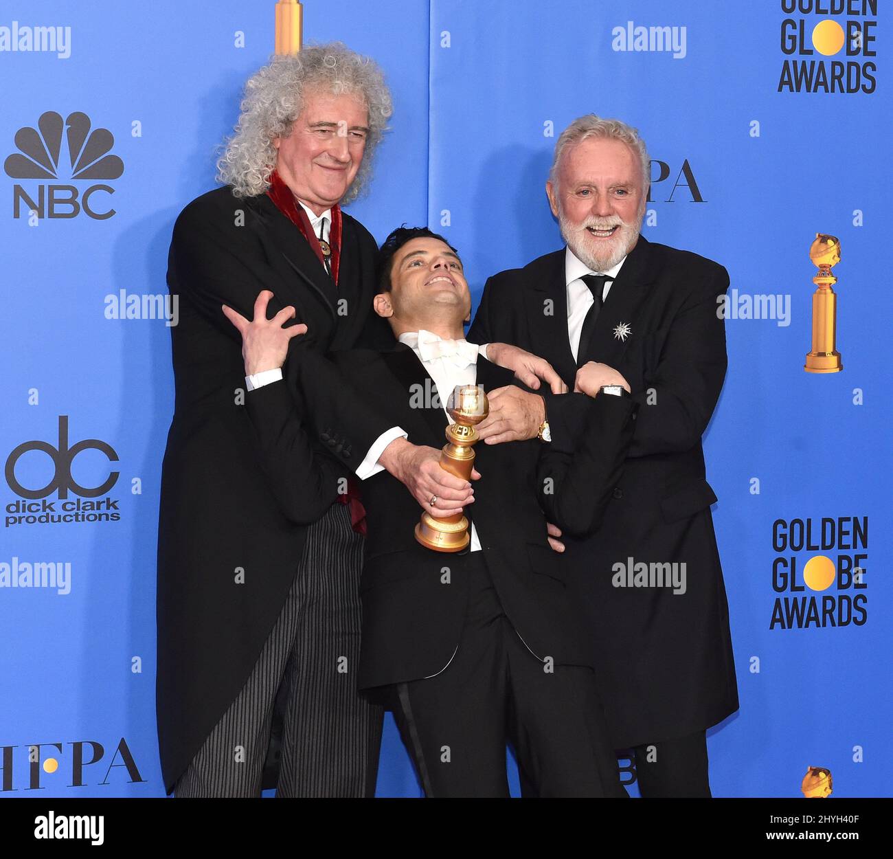 Brian May, Rami Malek and Roger Taylor at the 76th Annual Golden Globe ...