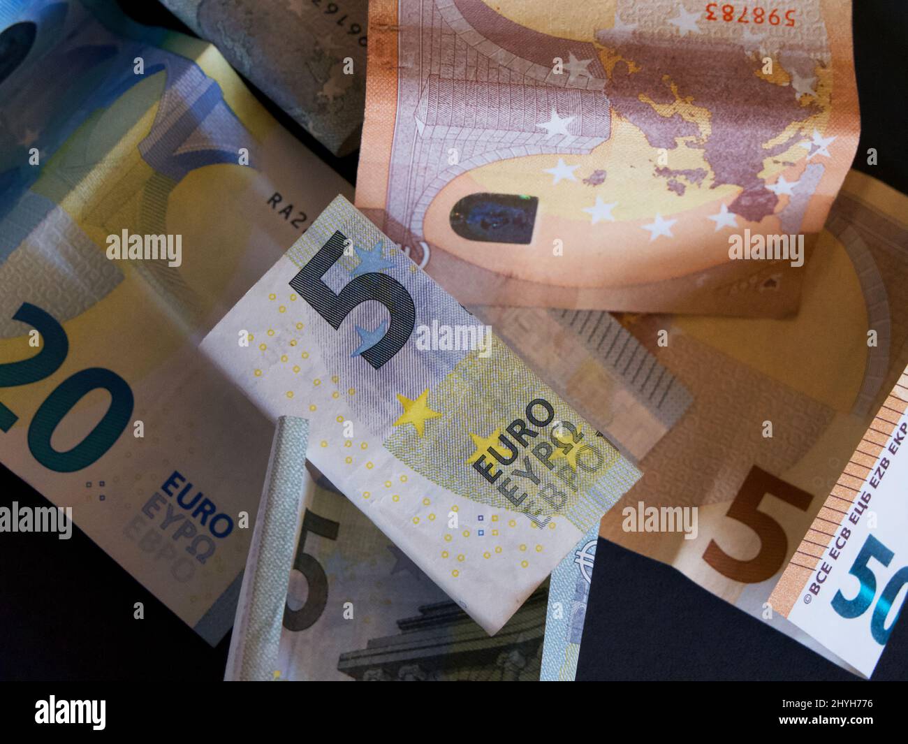 Various banknotes of the European Union in close-up. European paper ...