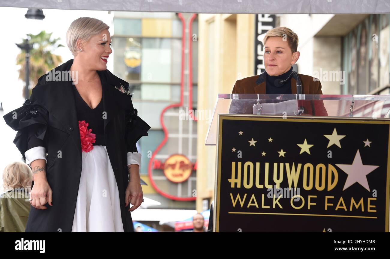 Pink and Ellen DeGeneres at her Hollywood Walk of Fame star ceremony on ...