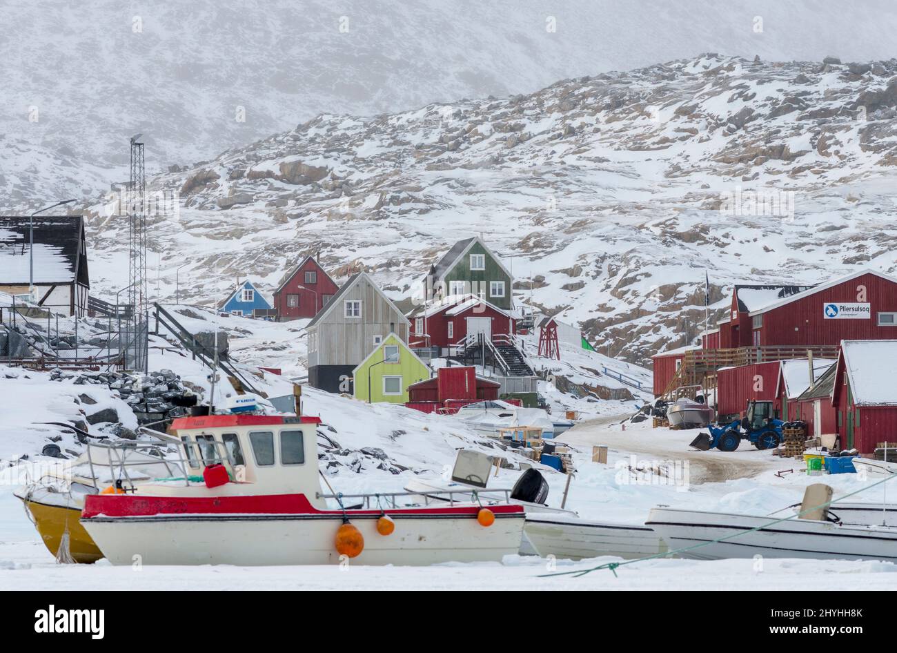 Settlement Ikerasak near Uummannaq during winter in northern ...