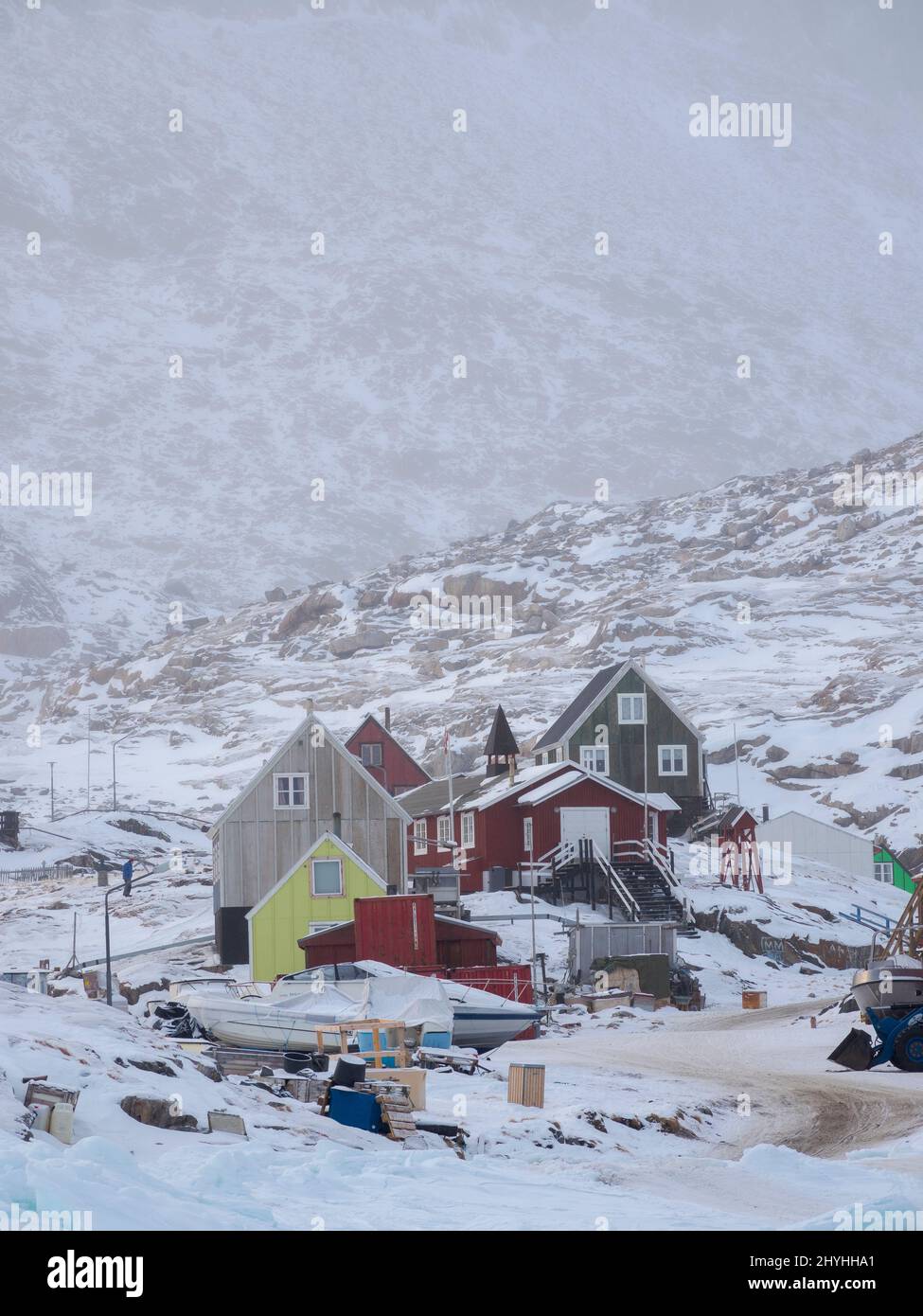 Settlement Ikerasak near Uummannaq during winter in northern ...