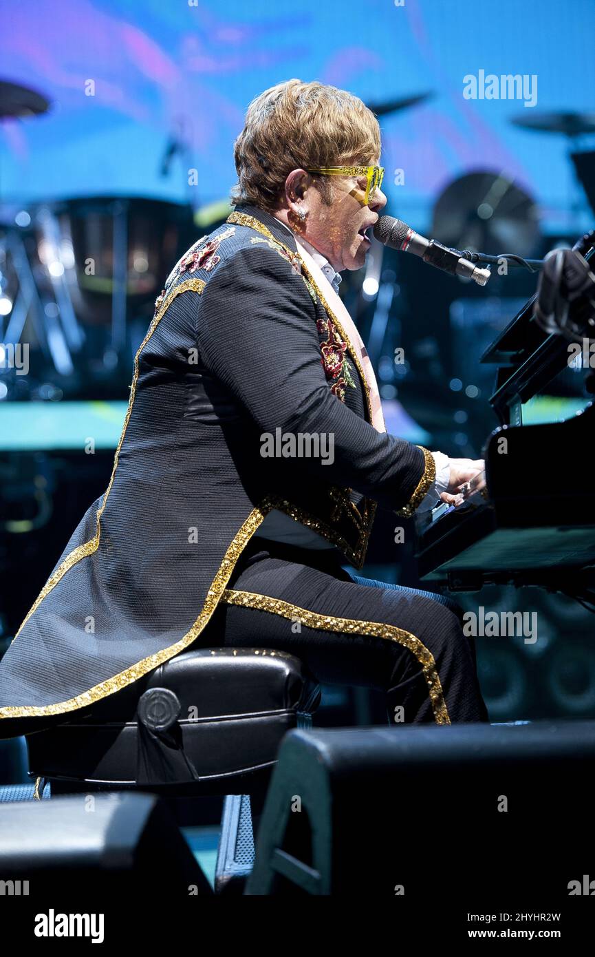 Elton John in concert on his 2019 Farewell Yellow Brick Road Tour at ...