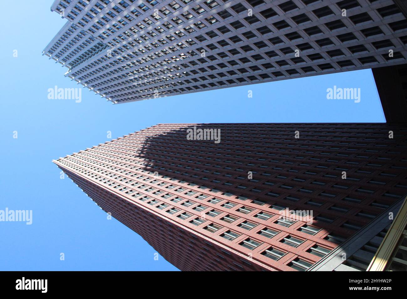 Low angle shot of high buildings skyscrapers in modern style in Den ...