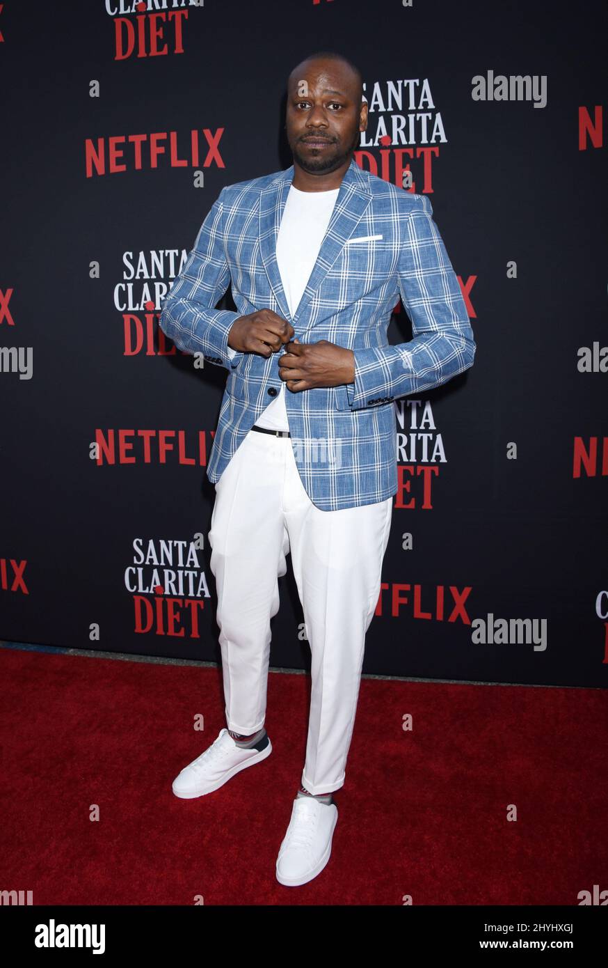 Malcolm Barrett attending the premiere of Netflix's Santa Clarita Diet ...