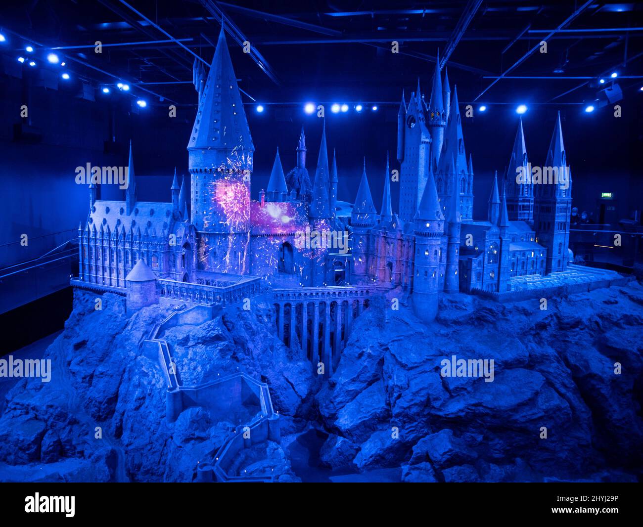Beautiful shot of blue Hogwarts Castle at the Warner Bros, Harry Potter ...