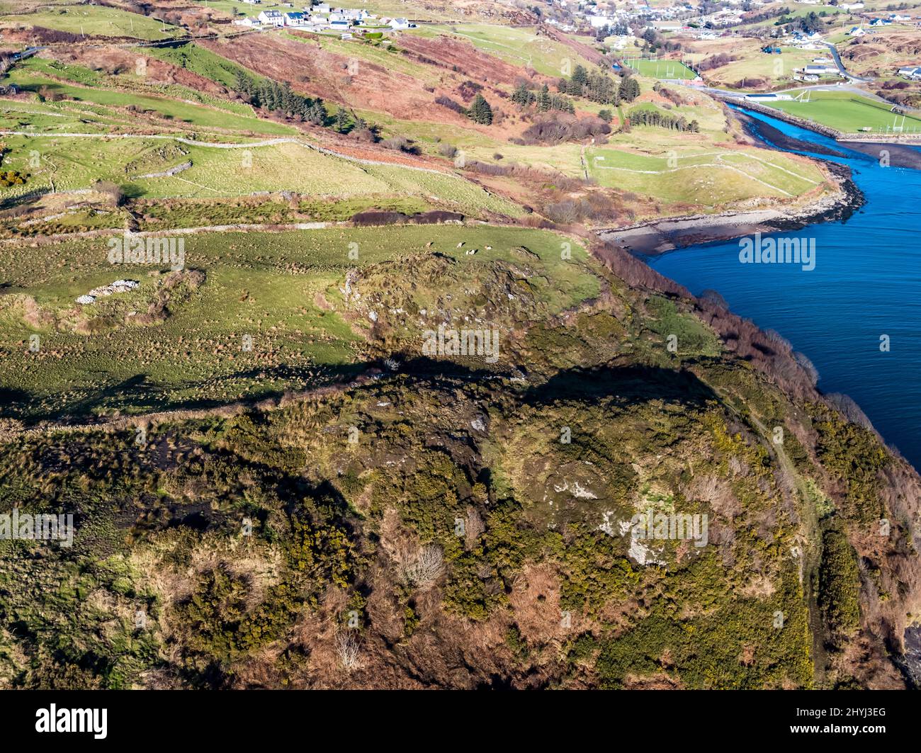 Aerial view of the beautiful coast at Kilcar in County Donegal ...
