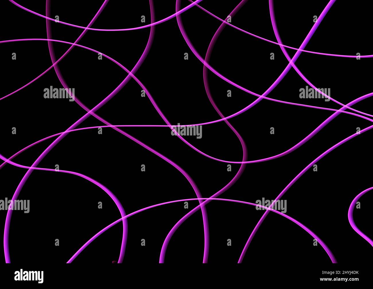 Abstract art background black color with wavy neon purple lines ...