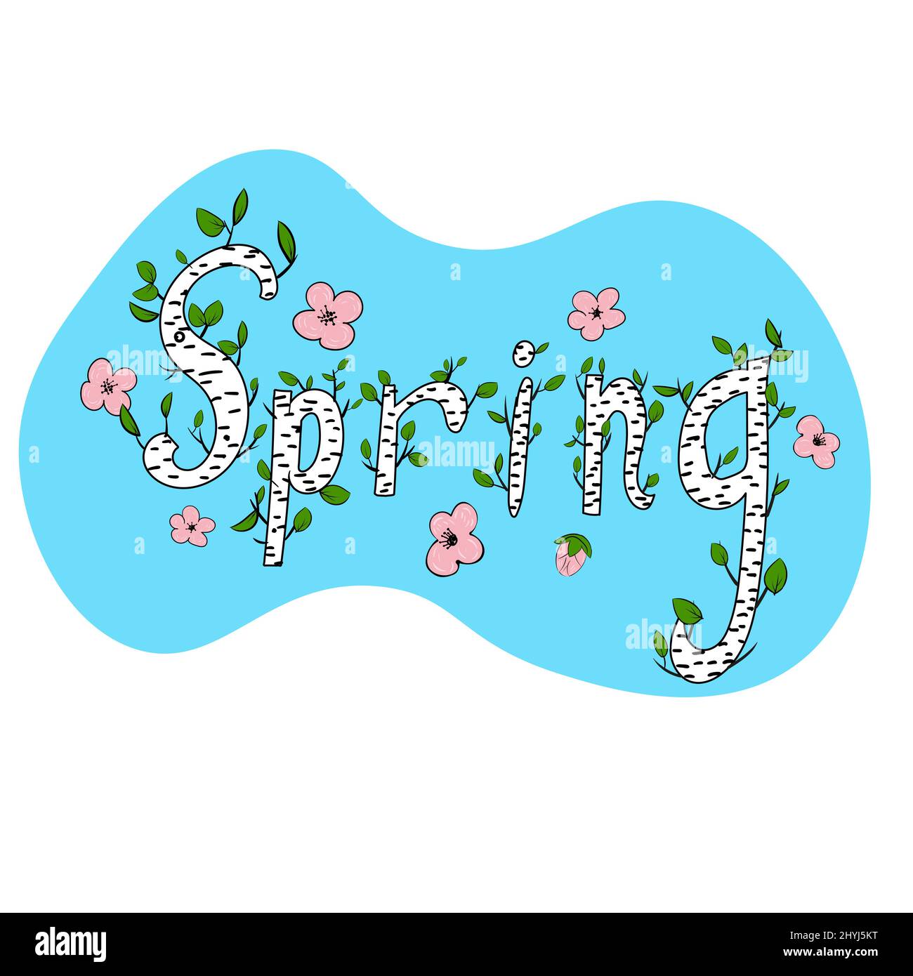 Spring banner sketched doodle hand drawn flowers and leaves. Greeting ...