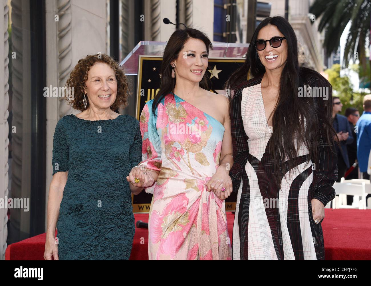Lucy Liu is joined by Demi Moore and Rhea Perlman at her Hollywood Walk ...