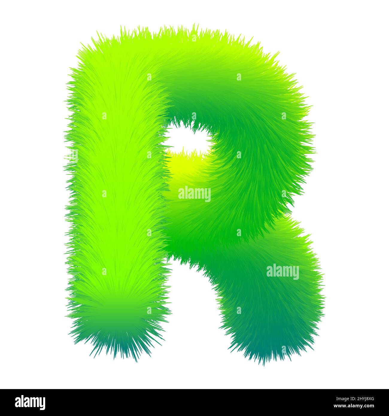 Letter R fluffy fur, texture decorative green alphabet uppercase ...