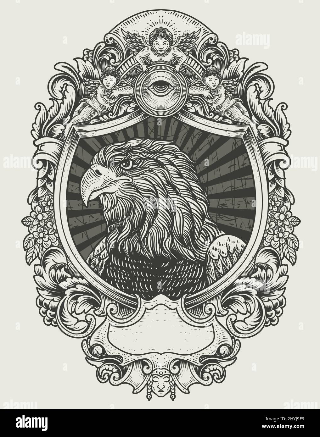 illustration vintage eagle with engraving style Stock Vector Image ...