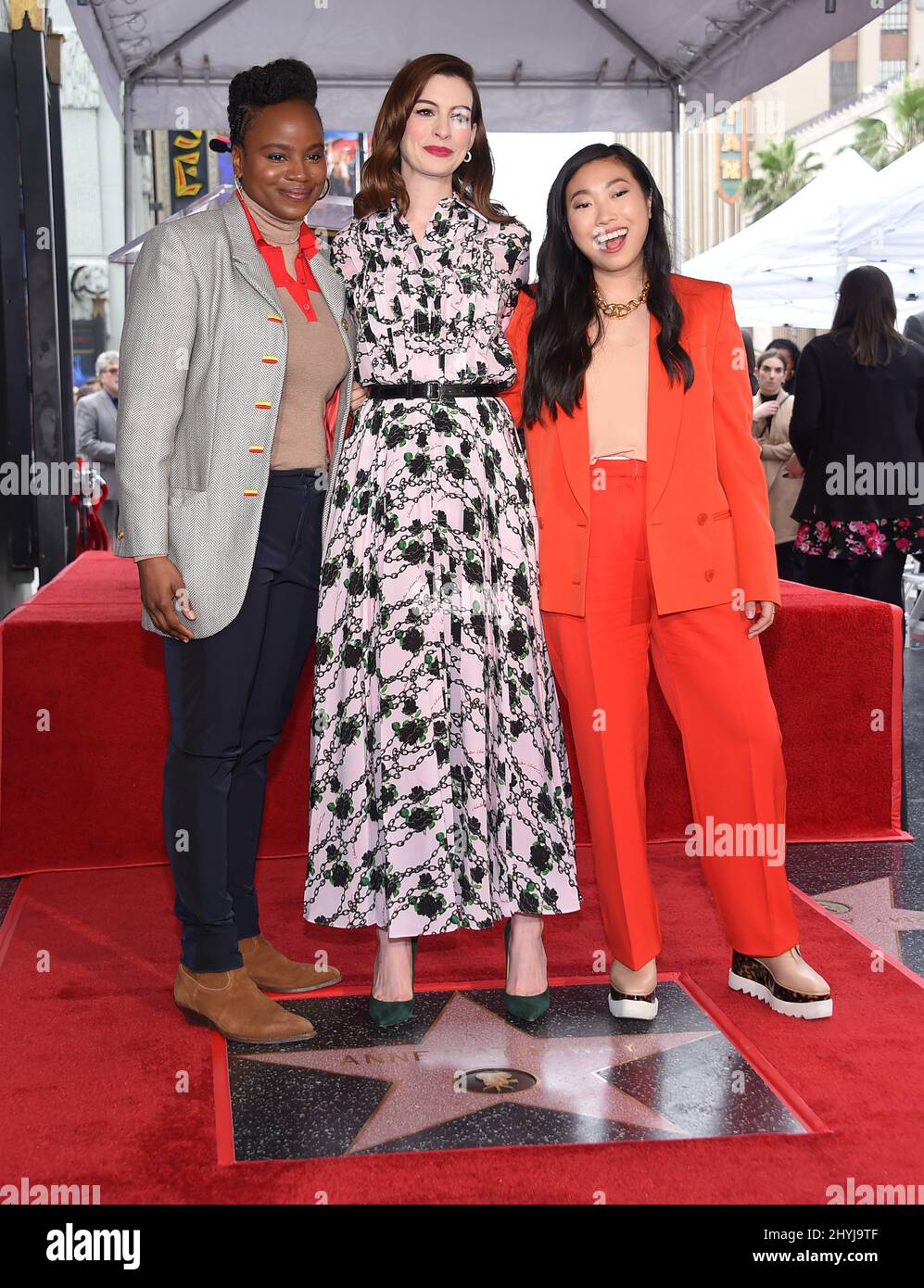 Dee Rees, Anne Hathaway and Awkwafina at her Hollywood Walk of Fame ...