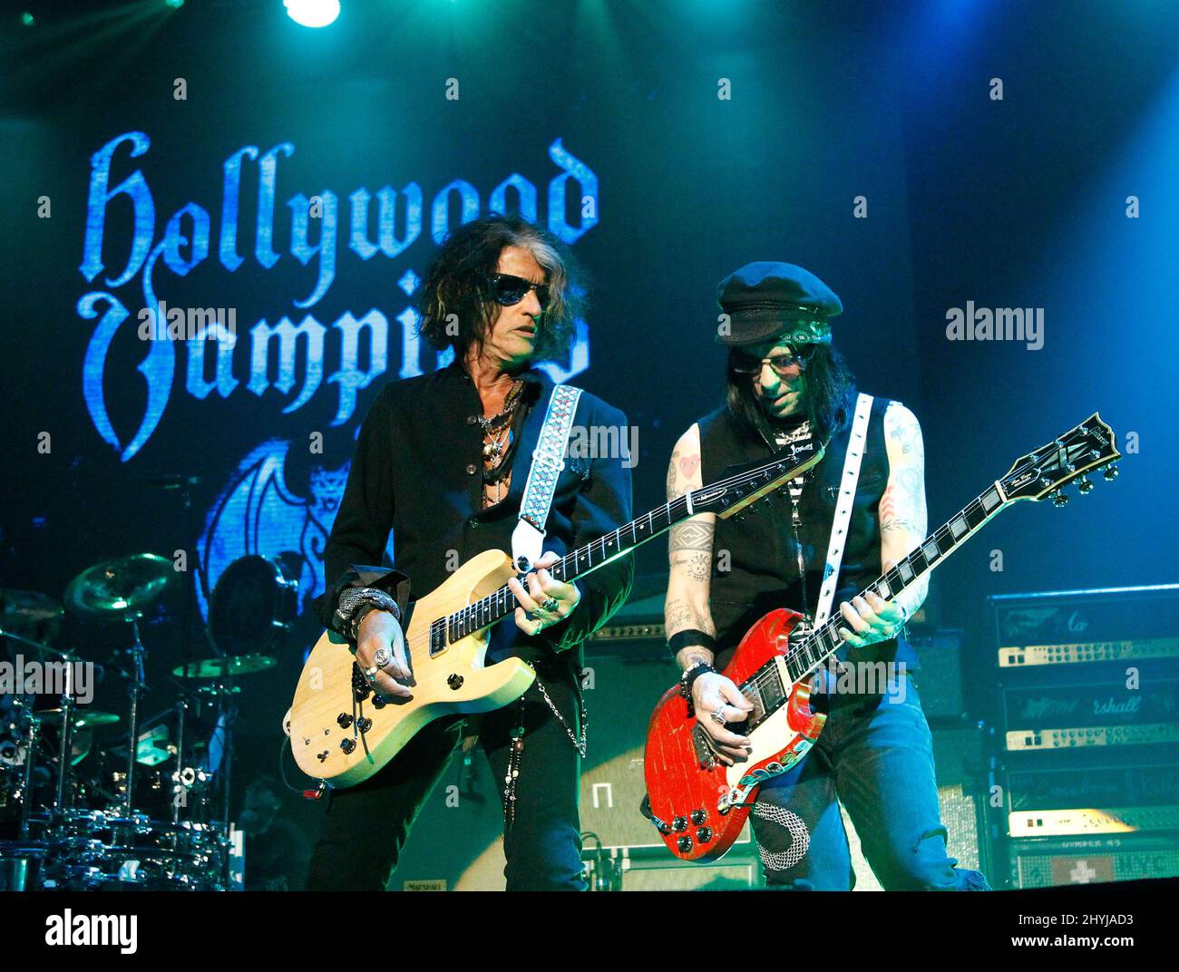 Joe Perry and Tommy Henriksen on stage at the Hollywood Vampires ...